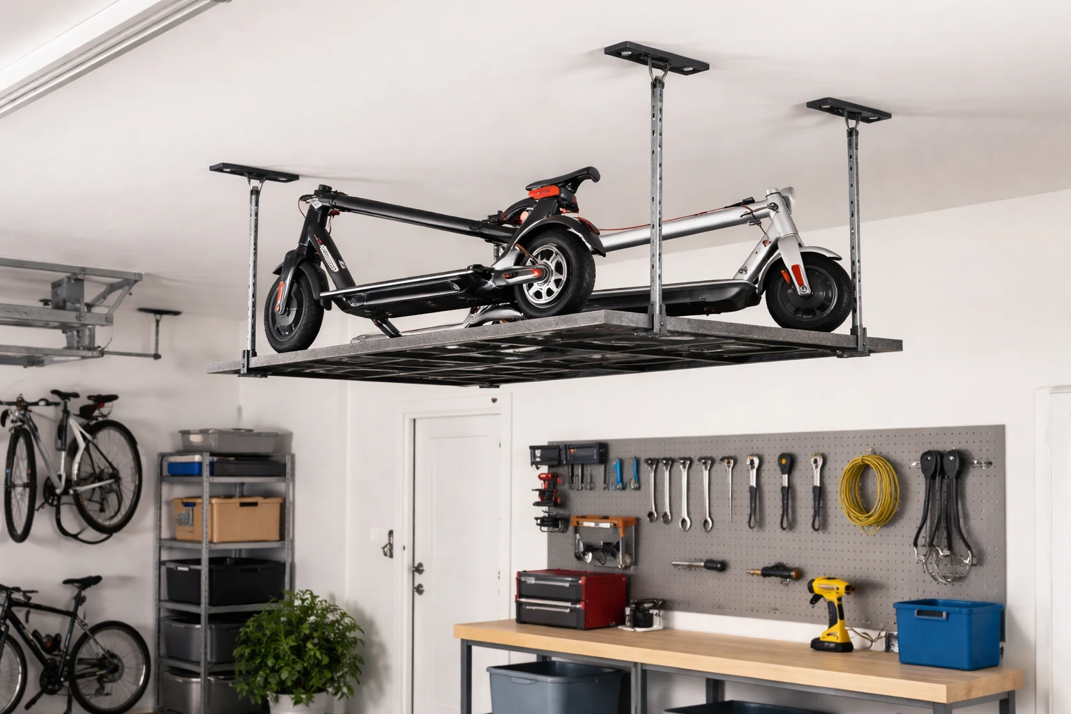 Overhead Garage Storage for Scooters | DIY Home Decor